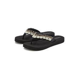 Lascana Badezehentrenner 'Sandale, Badeschuh, Pantolette, Badelatsche, Flip Flop, Sommerschuh,' schwarz Gr. 36 f&uuml;r Damen. Mit Schmuckelemente