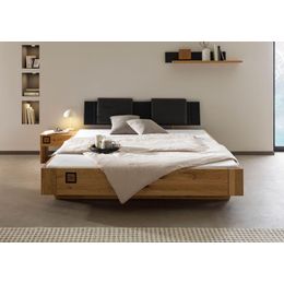 Bett inkl. Nachttisch links und Kopfteilkissen anthrazit Wildeiche 180x200x86 natur ge&ouml;lt/lackiert KITZB&Uuml;HEL #166