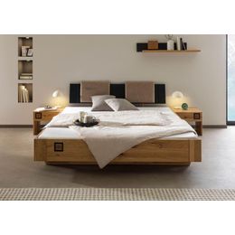 Bett inkl. Nachttische und Kopfteilkissen taupe Wildeiche 180x200x86 natur ge&ouml;lt/lackiert KITZB&Uuml;HEL #270
