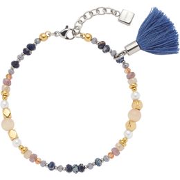 Armband Leonardo "Babsi", edelstahlfarben, gelbgoldfarben, blau, blaugrau, apricot, champagner, violett, wei&szlig;, blau, Armb&auml;nder, Damen, 21cm, Edelstahl Perlen Textil, Edelstahl, Perlen, Textil, Armband, mit Sodalith - mit Glasperle, Perlmutt, Perle (imitiert)
