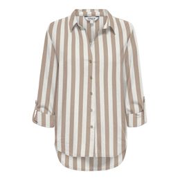 Hemdbluse Only "ONLGOA 3/4 STRAP LINEN BL SHIRT CC PNT", Damen, Gr. S, cloud dancer stripes:oxford tan, Web, Obermaterial: 70% Viskose, 30% Leinen, gestreift, loose fit Po-bedeckend, Blusen Hemdbluse, mit Leinen, umschlagbare Manschetten