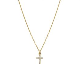 Kettenanh&auml;nger LYOMI "585/- Gelbgold Kreuz 11 synth. Diam. 0,09ct.", gelb, Schmuckanh&auml;nger, Damen, one-size, 0,09 VS = sehr kleine Einschl&uuml;sse, Gold, 0,7 g, Kettenanh&auml;nger