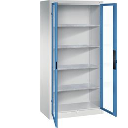 C+P Sichtfenster-Fl&uuml;gelt&uuml;rschrank, HxBxT 1950 x 930 x 500 mm, 4 Fachb&ouml;den, lichtgrau / lichtblau