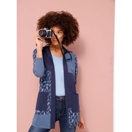 Shirtjacke Classic Basics "Long-Shirtjacke", Damen, Gr. 48, blau (marine, mittelblau, bedruckt), 100% Baumwolle, bedruckt, gemustert, mehrfarbig, Shirts Shirtjacke