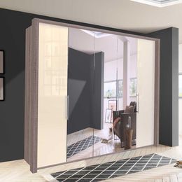 Pharao24.de Kleiderschrank in Cremewei&szlig; und Tr&uuml;ffelfarben Spiegelfront