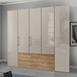 Pharao24.de Schlafzimmerschrank in Beige und Eiche Bianco T&uuml;ren glasbeschichtet