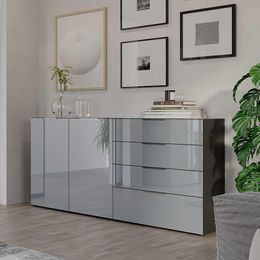 Pharao24.de Sidebord glasbeschichtet in modernem Design vier Schubladen und zwei T&uuml;ren