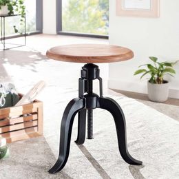 Pharao24.de Runder Hocker aus Akazie Massivholz und Metall Industry und Loft Stil