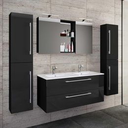 Pharao24.de Badezimmerm&ouml;belset schwarz Hochglanz in modernem Design 178 cm breit (vierteilig)