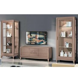 Pharao24.de Wohnzimmer Anbauwand in Esche dunkel furniert modern (dreiteilig)