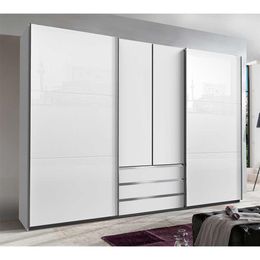 Pharao24.de XL Schlafzimmerkleiderschrank weiss mit Dreh- und Schiebet&uuml;ren drei Schubladen