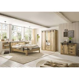 Pharao24.de Country Look Schlafzimmer in Holz verwittert Anthrazit (f&uuml;nfteilig)