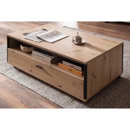 Pharao24.de Rollen Couchtisch in Eiche Optik und Anthrazit 115 cm breit