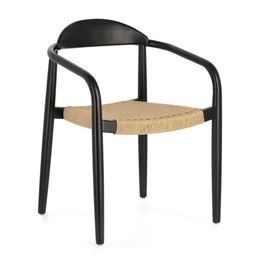 Pharao24.de Holzstuhl mit Geflecht in Schwarz & Beige stapelbar (4er Set)