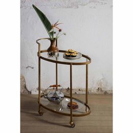 Pharao24.de Serviertisch in Messing oval Glasplatte