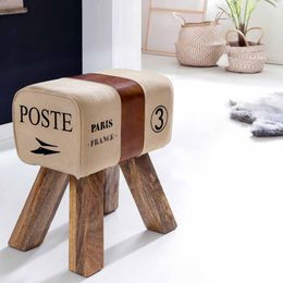 Pharao24.de Hocker in Beige Braun Leder Leinen