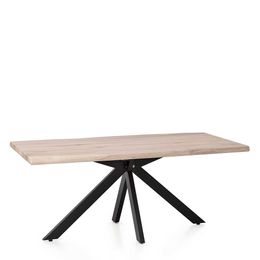 Pharao24.de Baumkanten Esstisch aus Eiche White Wash massiv Spider Gestell aus Metall