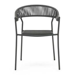 Pharao24.de Gartenstuhl Set modern in Grau Metall und Kordel Geflecht (4er Set)