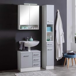 Pharao24.de Badezimmerm&ouml;bel Set in Hellgrau und Wei&szlig; 85 cm breit (dreiteilig)