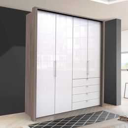 Pharao24.de Jugendkleiderschrank 2 t&uuml;rig mit Schubladen Wei&szlig; Eiche Tr&uuml;ffelfarben