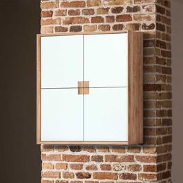 Pharao24.de Design H&auml;ngeschrank mit 4 T&uuml;ren Wei&szlig; mit Eiche Massivholz