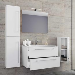 Pharao24.de Badm&ouml;bel Set h&auml;ngend weiss in modernem Design 150 cm hoch (vierteilig)