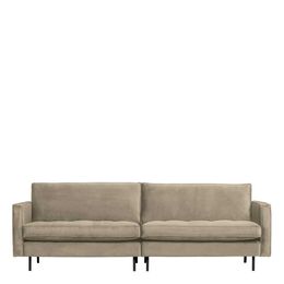 Pharao24.de Dreier Sofa hell Khaki im Retrostil Fu&szlig;gestell aus Metall
