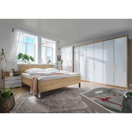 Pharao24.de Schlafzimmerkomplettset in Wei&szlig; und Eiche Bianco glasbeschichtet (vierteilig)