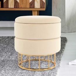 Pharao24.de Samt Hocker in Creme Wei&szlig; Samt Truhe