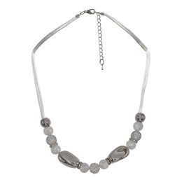 Collierkettchen Steuer "Textil Metal glanz poliert Glasstein wei&szlig;", silber (wei&szlig;), Halsketten, Damen, 59cm, Metall, L: 59 B: 18mm, gl&auml;nzend, B:18mm