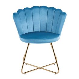Pharao24.de Samt Stuhl Set Muschelform in Blau und Gold 70 cm breit (2er Set)