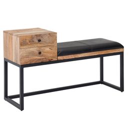 Wohnling WL6.483 Sitzbank Ziegenleder / Massivholz 100x60x35 cm im Retro Stil mit Stauraum, Gepolstert Schwarz