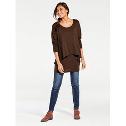 Rundhalsshirt Heine "Rundhals-Shirt", Damen, Gr. 38, braun (schokobraun), 95% Viskose, 5% Elasthan, unifarben, Rundhals, Shirts Rundhalsshirt