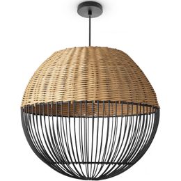Paco Home Pendelleuchte "PURO", schwarz (holzfarben), &Oslash; 30cm H: 182cm, Leuchten, Rattanlampe Korb Lampe LED Boho Natur Vintage Rund E27, Pendelleuchte