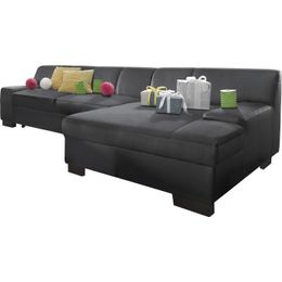 Ecksofa DOMO collection "Norma, elegant & modern, mit flachen Armlehnen, Breite 268cm, L-Form", schwarz, B:268cm H:74cm T:153cm, NaturLEDER in Sitz und R&uuml;cken. Korpus in passendem Kunstleder SOFTLUX bezogen;Struktur (90% Polyester, 10% Polyacryl);Mosel Struktur (100% Polyester);Kunstleder SOFTLUX;Microfaser-PRIMABELLE (100% Polyester), Sofas, Ecksofa, wahlweise mit Bettfunktion