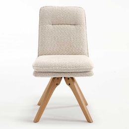 Pharao24.de Drehbare Polsterst&uuml;hle in Cremefarben Boucle Gestell aus Massivholz (2er Set)