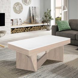 Pharao24.de Designercouchtisch in Wei&szlig; und Eiche Bianco hochklappbarer Tischplatte