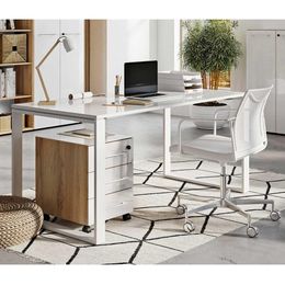 Pharao24.de B&uuml;ro Schreibtisch in Wei&szlig; und Wildeiche Optik Glas beschichtet (zweiteilig)