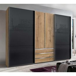 Pharao24.de Kleiderschrank mit Glasfront in Dunkelgrau Plankeneiche Holzoptik