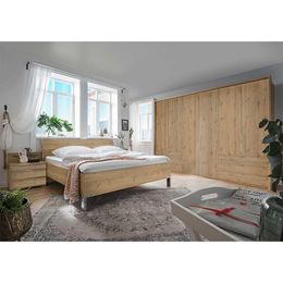 Pharao24.de Komplettschlafzimmer in Eiche Bianco Holzoptik modernem Design (vierteilig)