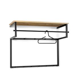 Pharao24.de Wandgarderobe aus Metall Schwarz pulverbeschichtet Hutablage aus Holz