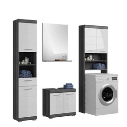 Pharao24.de Waschplatz Set Rauchgrau Holzoptik Hochglanz weiss (vierteilig)