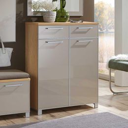 Pharao24.de Schuhschrank in Taupe Glas beschichtet Eiche Bianco furniert