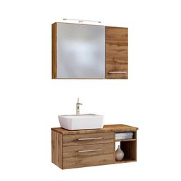Pharao24.de Waschplatz Set mit Spiegelschrank Wildeiche Dekor (dreiteilig)