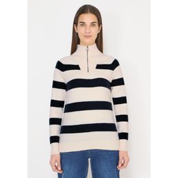 Streifenpullover Cecil, Damen, Gr. L (42), universal blau, Web, 37% Baumwolle, 34% Polyacryl, 26% Polyester, 3% Elasthan, gestreift, comfort fit normal, hoch geschlossener Ausschnitt, Rippb&uuml;ndchen, Pullover Streifenpullover, Feinstrick