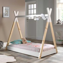 Pharao24.de Kleinkinderbett im Tipi Zelt Design Kiefer Massivholz in Wei&szlig;
