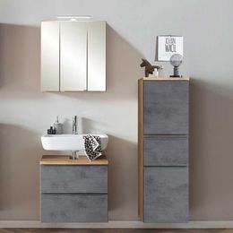 Pharao24.de G&auml;ste WC M&ouml;bel Set in Wildeichefarben und Beton Optik 100 cm breit (dreiteilig)