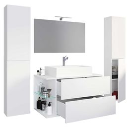Pharao24.de Badm&ouml;bel Set modern weiss f&uuml;r die Wandmontage LED Beleuchtung (vierteilig)