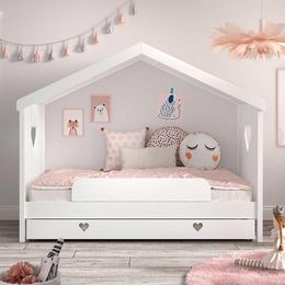 Pharao24.de Hausbett mit Rollrost in Wei&szlig; optionale Bettschublade