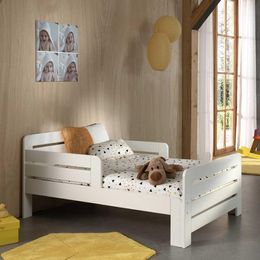 Pharao24.de Holzkinderbett ausziehbar in Wei&szlig; 100 cm breit - 65 cm hoch